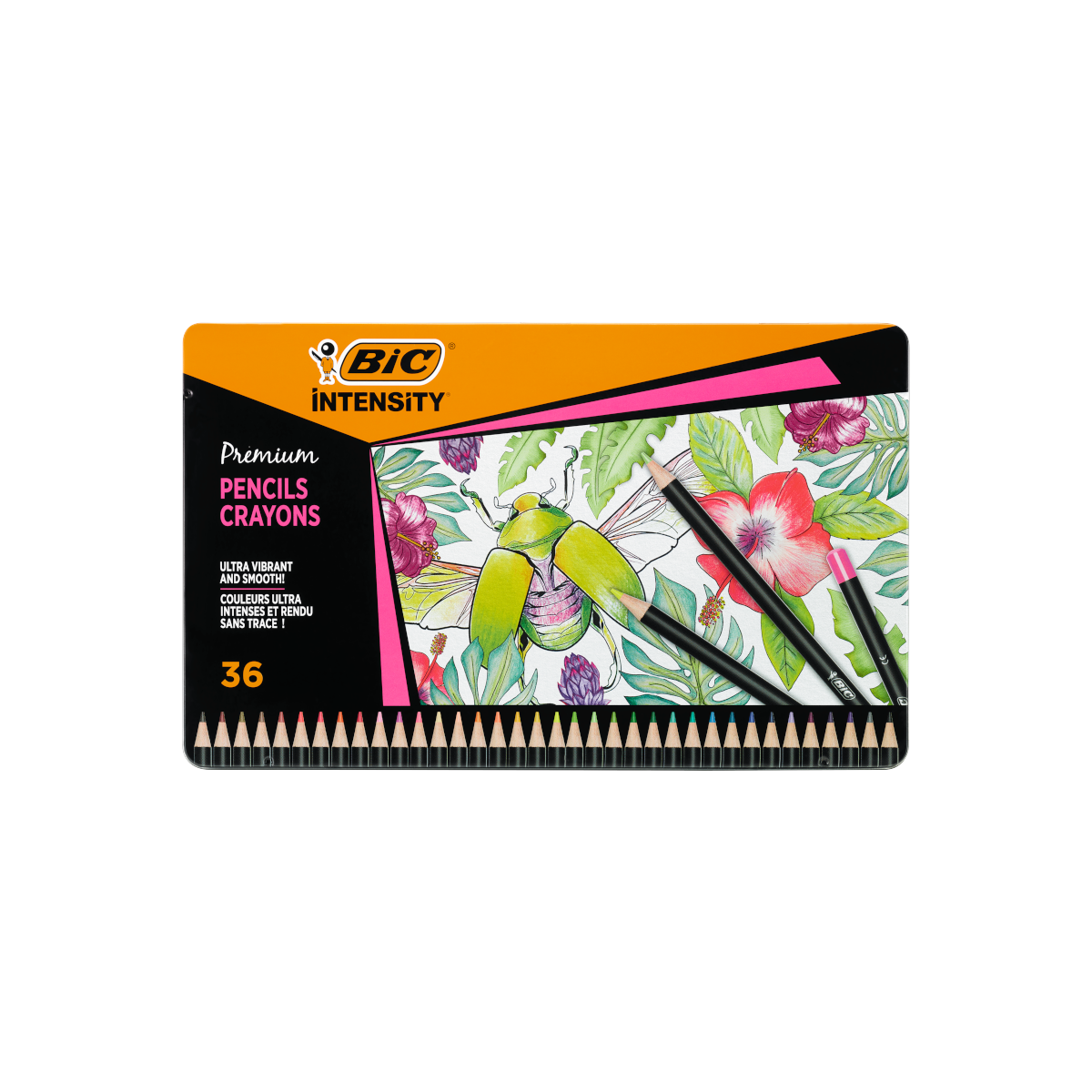 BIC Intensity Premium Boîte de Crayons de Couleur,Boîte en Métal de 36 BIC