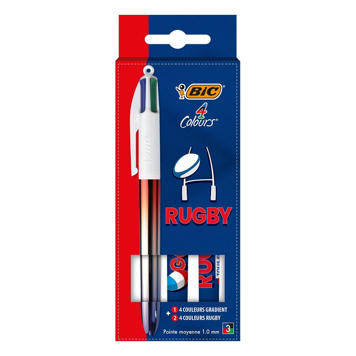 BIC 4 Couleurs Stylos-Bille - Décors Supporters Rugby, Coffret de 3 BIC