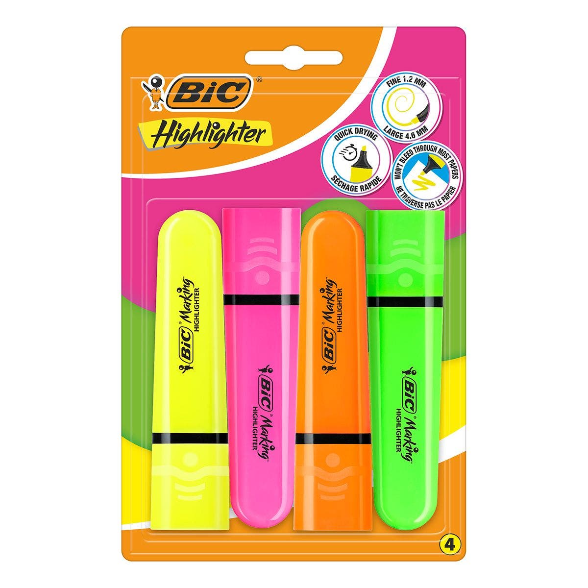 BIC Marking Flat Surligneurs avec Pointe Biseautée Modulable (1,2 mm-4,6 mm) - Assortiment de ...
