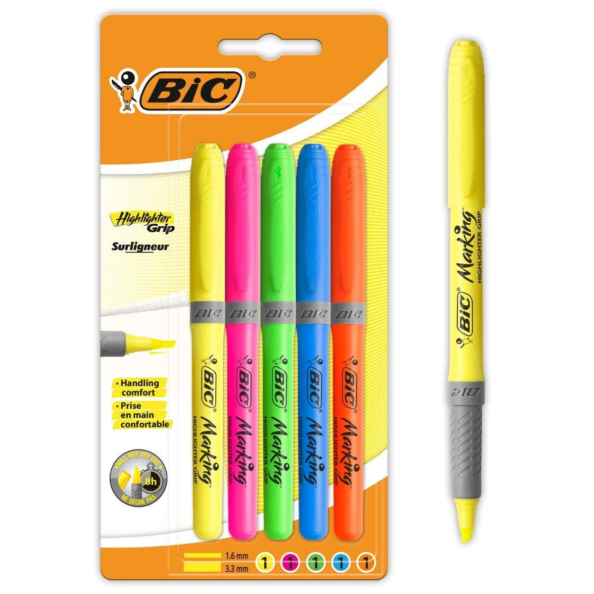 BIC Highlighter Grip Highlighter Pens Adjustable Chisel Tip - Assorted ...