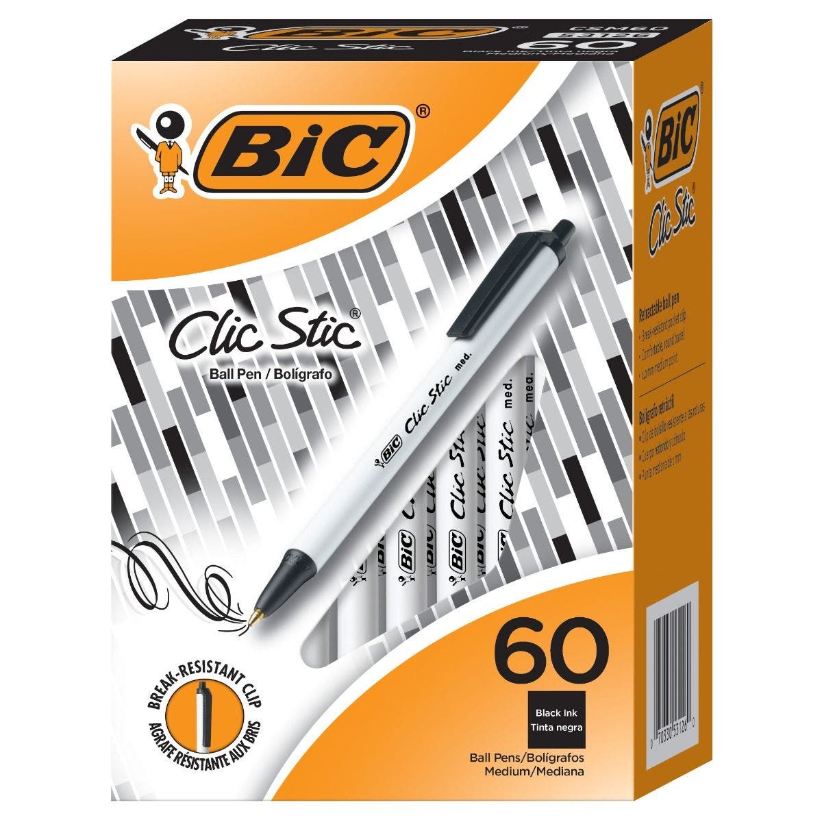 BIC Clic Stic Retractable Ball Pen, Black, 60 Count - BIC