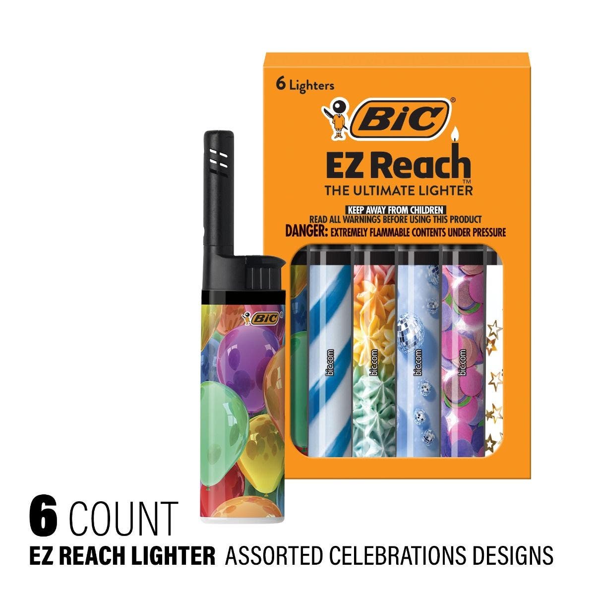 BIC EZ Reach Celebrations Lighters, Assorted Designs, 6-Pack - BIC
