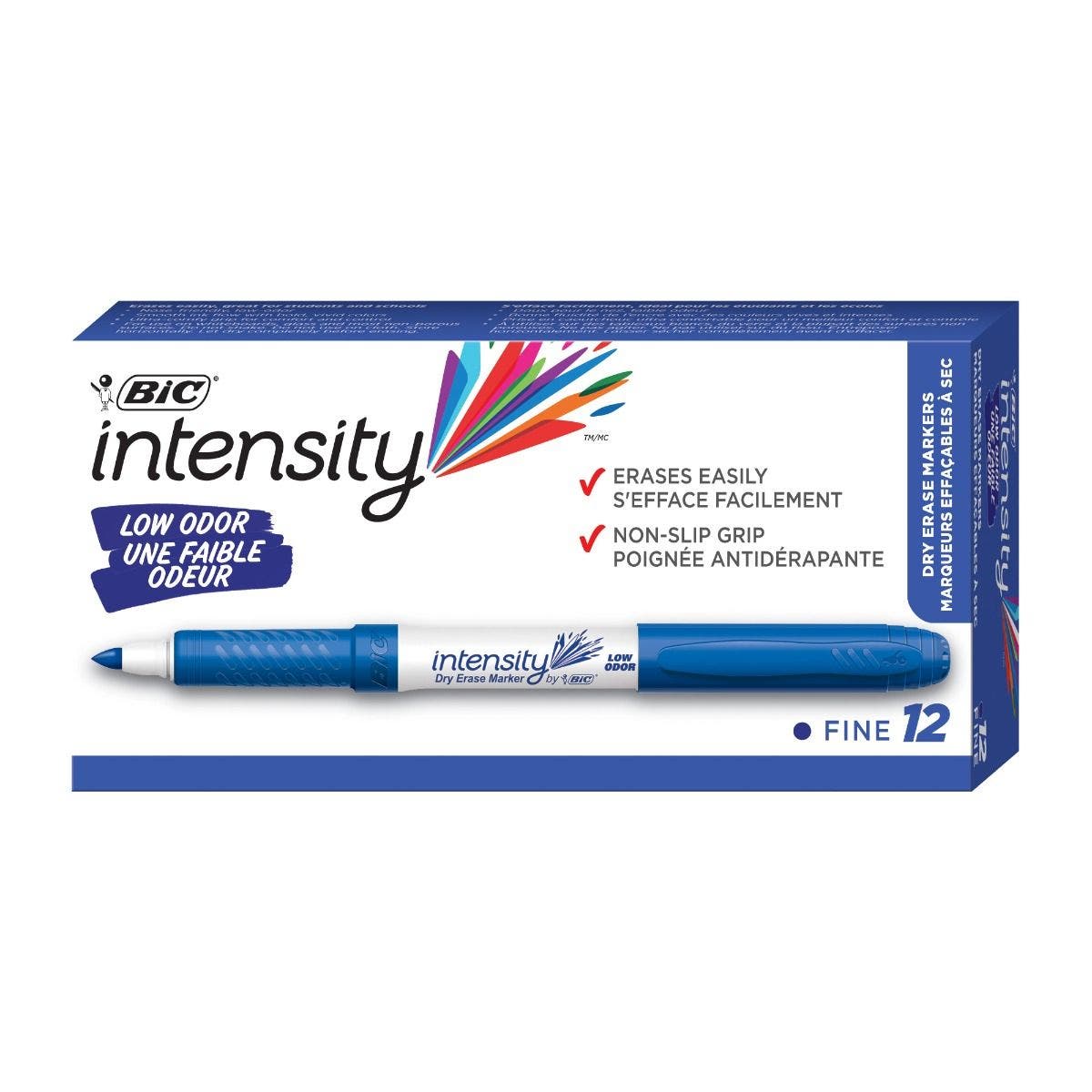 BIC Intensity Blue Low Odor Dry Erase Markers, Fine Tip, 12-Count Pack ...