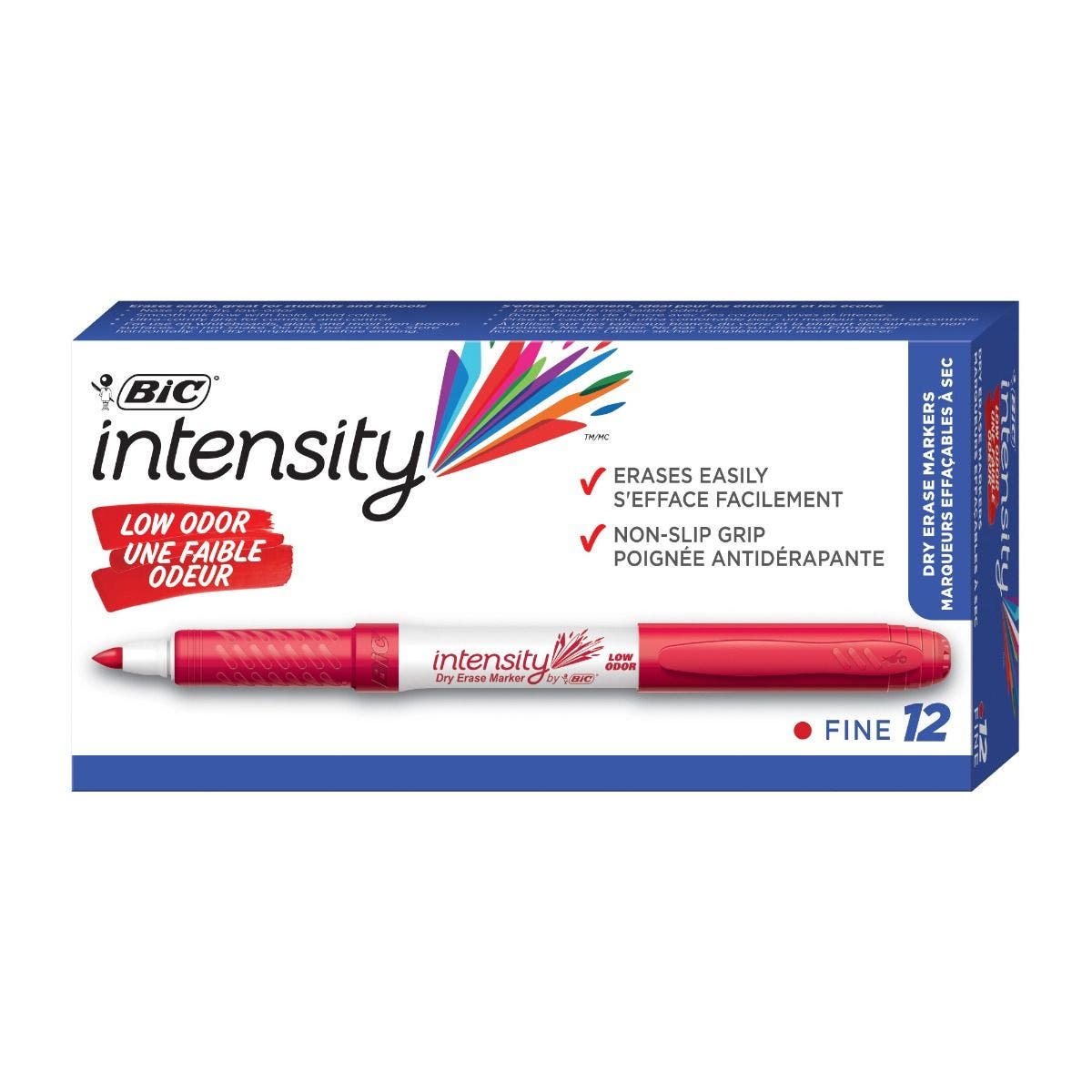 BIC Intensity Red Low Odor Dry Erase Markers, Fine Tip, 12-Count Pack - BIC