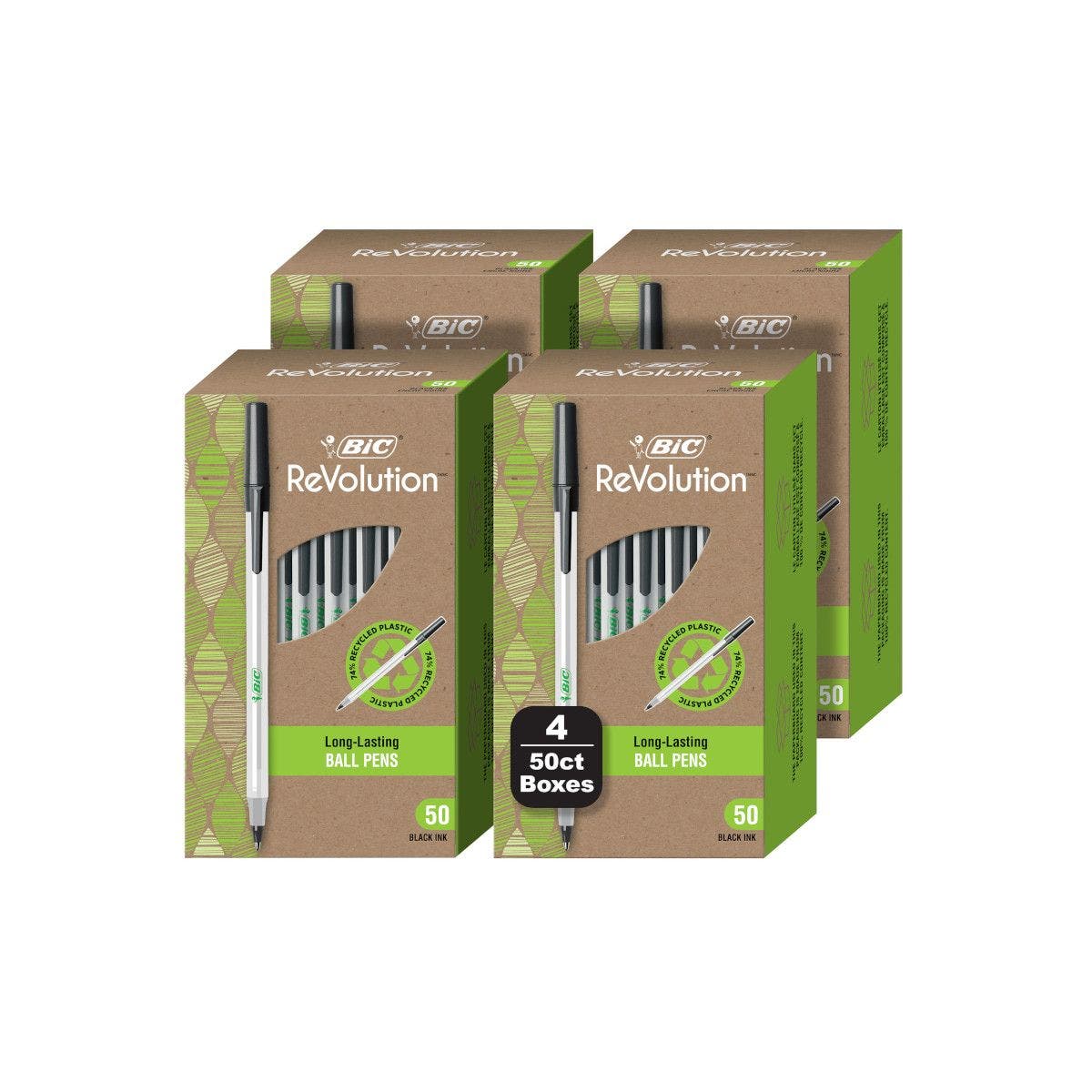 BIC ReVolution Round Stic Ball Point Pen, Black, 200 Pack - BIC