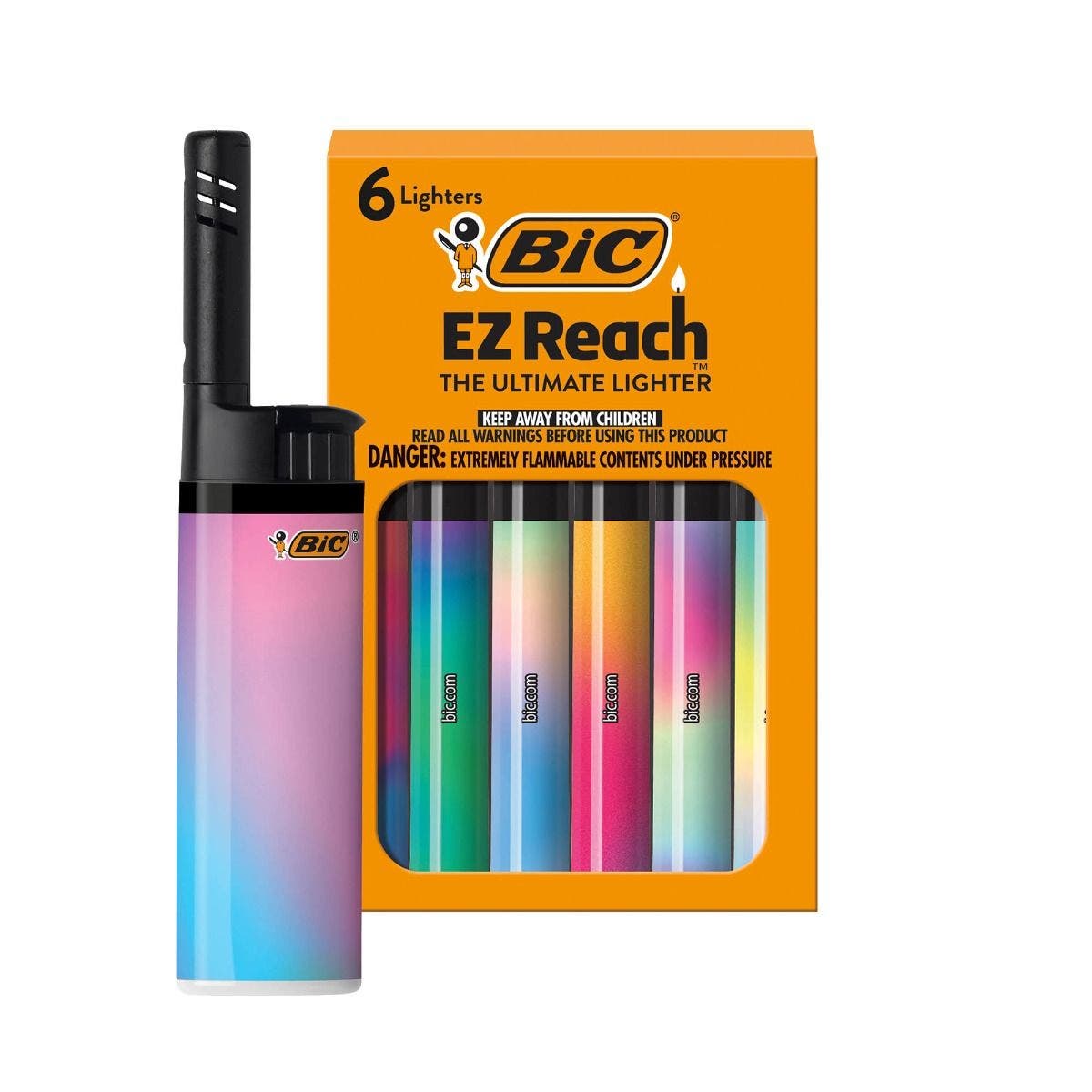 BIC EZ Reach Lighters, Ultimate Long Neck Lighter, Gradient Designs, 6 ...