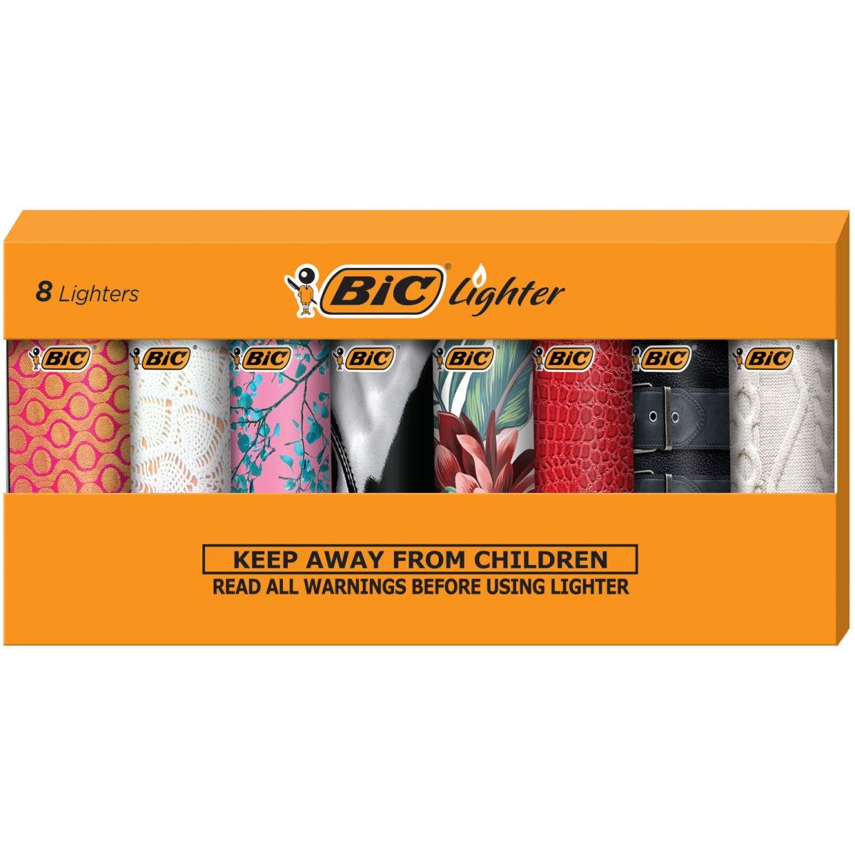 BIC Mini Lighter, Assorted Fashion Designs, Set of 8 Pocket Lighters - BIC