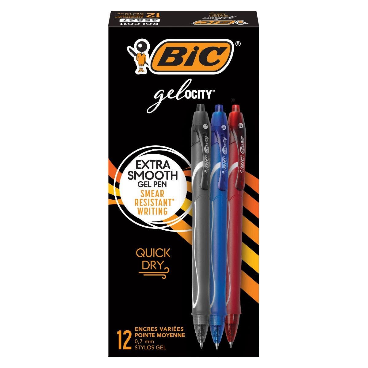 BIC Gel-ocity Retractable Quick Dry Gel Pen, Medium Point, Assorted, 12 ...