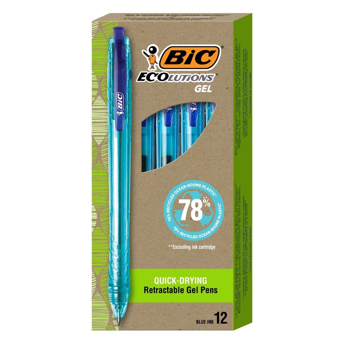 BIC Ecolutions Gel Pens, Ocean-Bound Recycled Plastic, 12-Count Pack ...