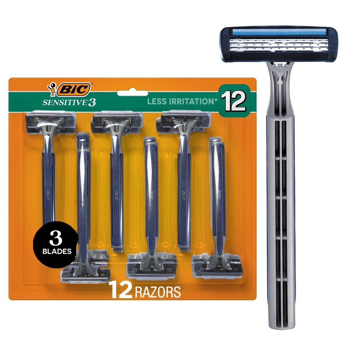 BIC Sensitive 3 Razors, 12 Count Pack - BIC