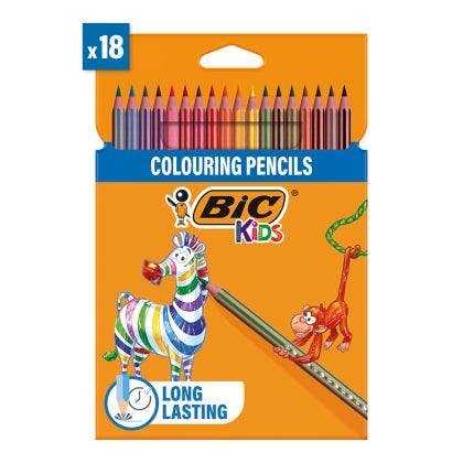 BIC Kids Evolution Stripes Lápices de Colores - Colores Surtidos, Blíster de 18 Unidades